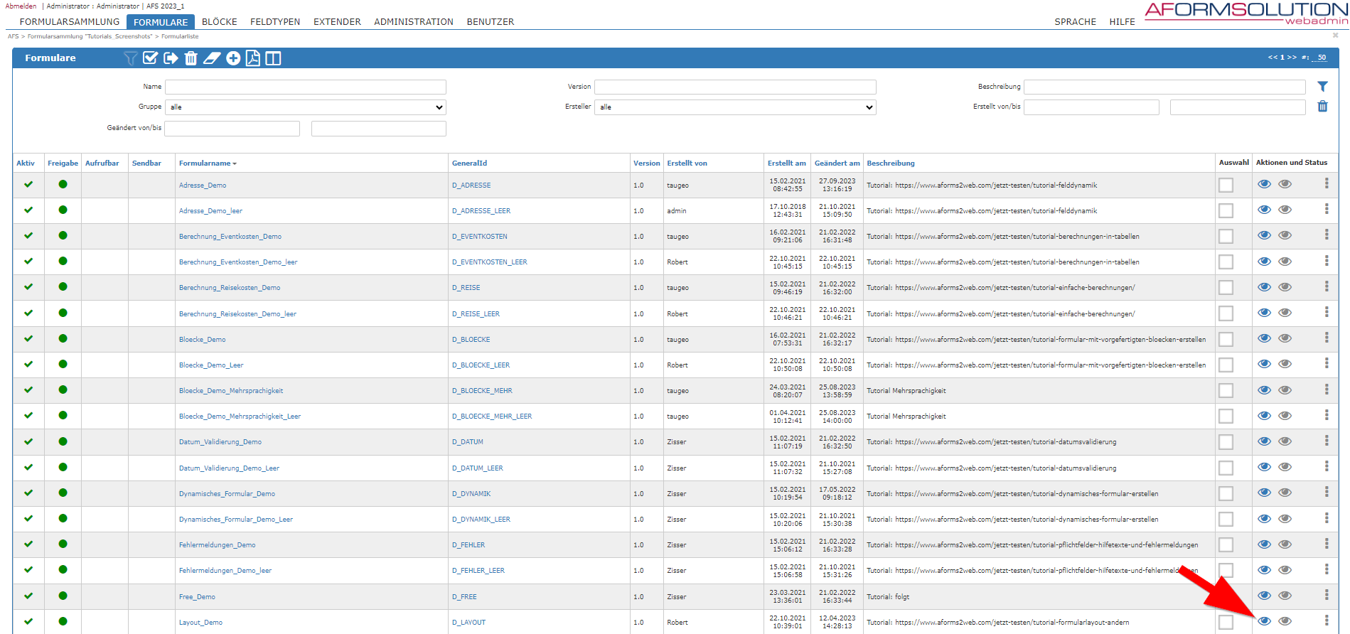 Formularlayout ändern - aforms