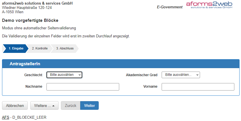 Formular mit vorgefertigten Blöcken erstellen - aforms