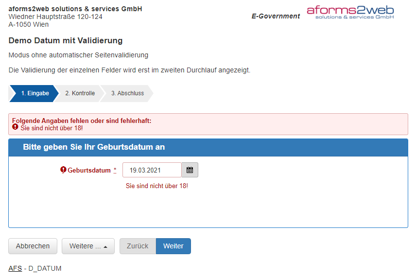 Datumsvalidierung - aforms