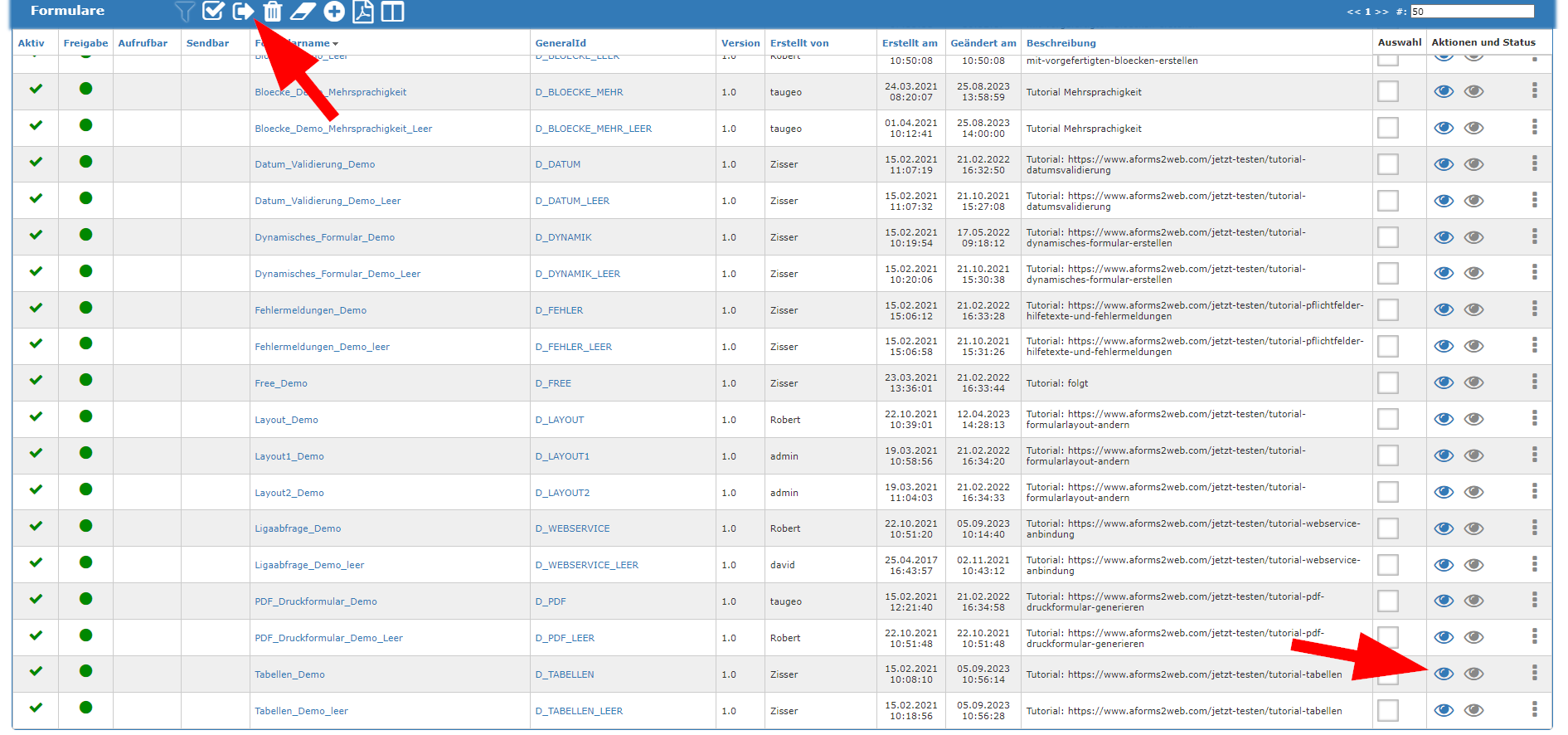 Tabellenfunktionen - aforms