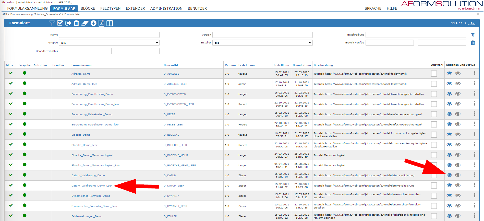 Datumsvalidierung - aforms